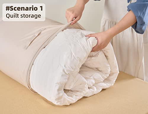 ECOWAN LIVING 8Gal Cylindrical Clothes Blanket Quilt Pillow Storage Bag, Closet Organizer Storage Container, Reusable Drawstring Packing Bag, Durable Handle, Moistureproof(Beige, M, 2 bag)