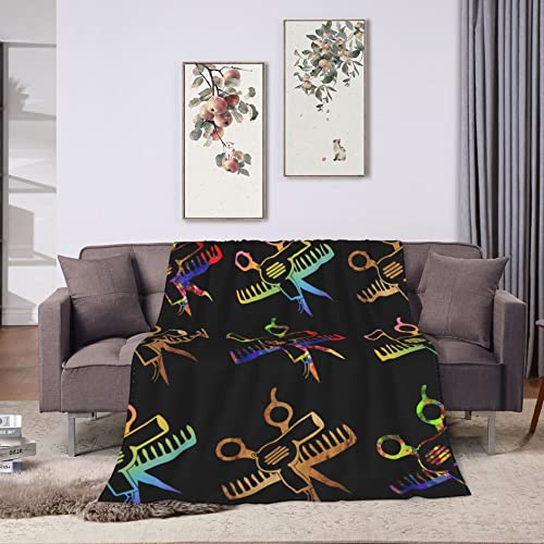 Scissors and Comb Hair Stylist Salon Black Soft Throw Blanket All Season Microplush Warm Blankets Lightweight Tufted Fuzzy Flannel Fleece Throws Blanket for Bed Sofa Couch 50x60in