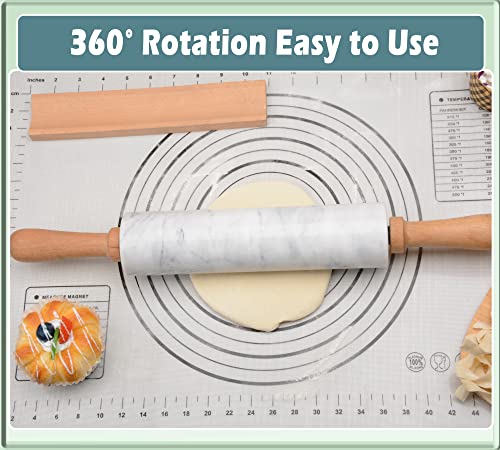 SIPARUI Marble Rolling Pin with Wooden Cradle Thick Handle Set for Baking,18.5 inch Premium Quality Polished Roller for Pizza Dough,Fondant,Pie Crust,Non-Stick Surface Easy to Clean(White)
