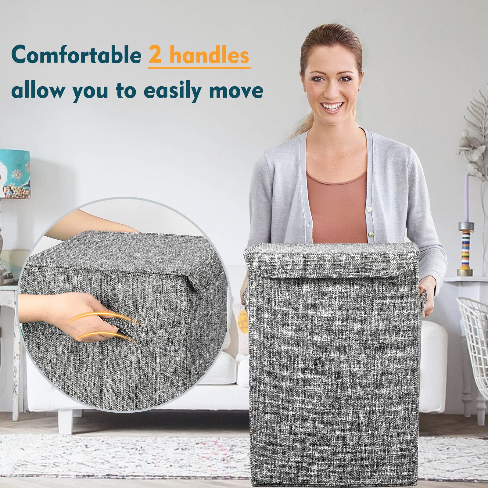 Laundry basket with Lid,Laundry hamper,No installation need,Collapsible Laundry basket with Handles,Dirty Clothes Toys laundry Hamper for Bathroom washroom,basket for Laundry,Grey 38L