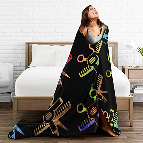 Scissors and Comb Hair Stylist Salon Black Soft Throw Blanket All Season Microplush Warm Blankets Lightweight Tufted Fuzzy Flannel Fleece Throws Blanket for Bed Sofa Couch 50x60in