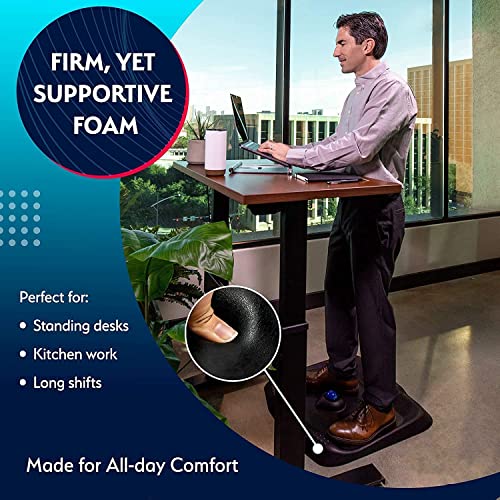 Sky Solutions Anti Fatigue Kitchen Mat – Genius Ergonomic Cushioned Floor Mats for Office or Home Standing Desk or Sink w/ Acupressure Massage Ball (Black)