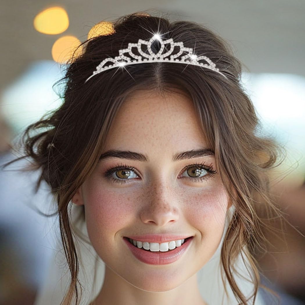 Kilshye Silver Tiaras and Crowns Rhinestone Wedding Tiara Birthday Prom Crown Hair Accessories for Women (B)