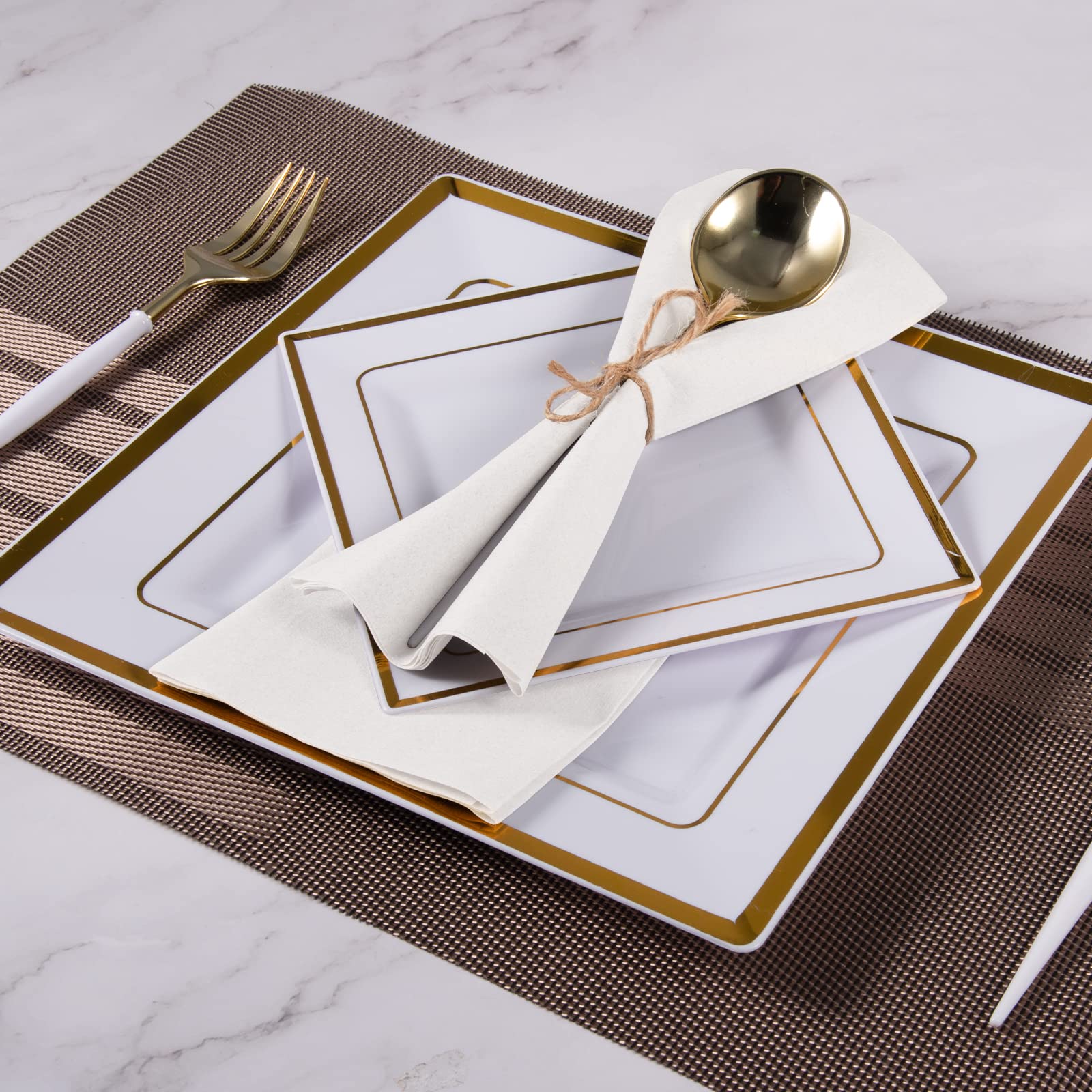 White Dinner Napkins Disposable - 100Pack Linen-Feel Paper Napkins with Built-in Flatware Pocket, Prefolded Cloth Like Paper Napkins Bulk For Dinner, Wedding, Party or Everyday Use