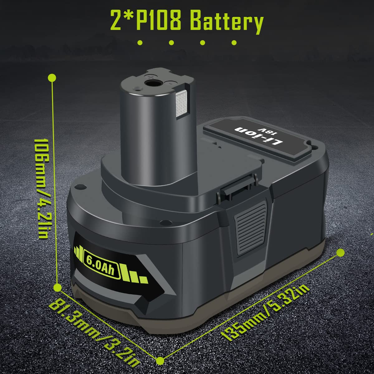 BATINO 2 Pack 6.0Ah P108 18V Replacement Battery for Ryobi P102 P103 P104 P105 P107 P109 P100 P122 18 Volt Lithium-ion Batteries Compatible with Ryobi One+ Cordless Brushless Power Tools