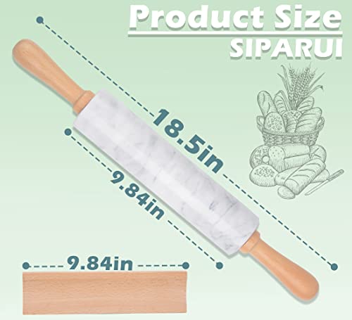 SIPARUI Marble Rolling Pin with Wooden Cradle Thick Handle Set for Baking,18.5 inch Premium Quality Polished Roller for Pizza Dough,Fondant,Pie Crust,Non-Stick Surface Easy to Clean(White)