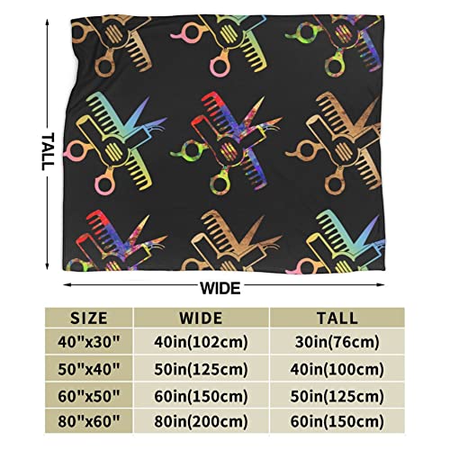 Scissors and Comb Hair Stylist Salon Black Soft Throw Blanket All Season Microplush Warm Blankets Lightweight Tufted Fuzzy Flannel Fleece Throws Blanket for Bed Sofa Couch 50x60in