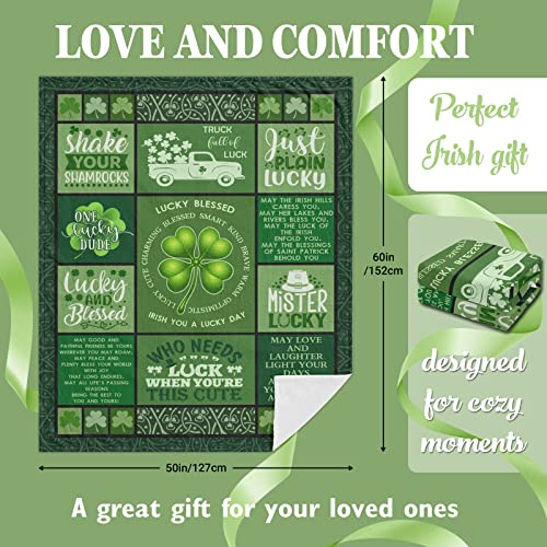 Gevuto St Patricks Day Blanket, St Patricks Day Decorations Throws 50" X 60", Irish Gifts for Saint Patricks Day, St Patricks Day Gifts, Ireland Clover And Shamrock Design, Lucky Clover Truck Blankets