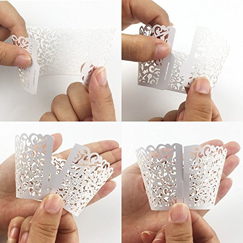 SUYEPER 100pcs Cupcake Wrappers Artistic Bake Cake Paper Cups Little Vine Lace Laser Cut Liner Baking Cup Muffin Case Trays for Wedding Party Birthday Decoration (Gold)