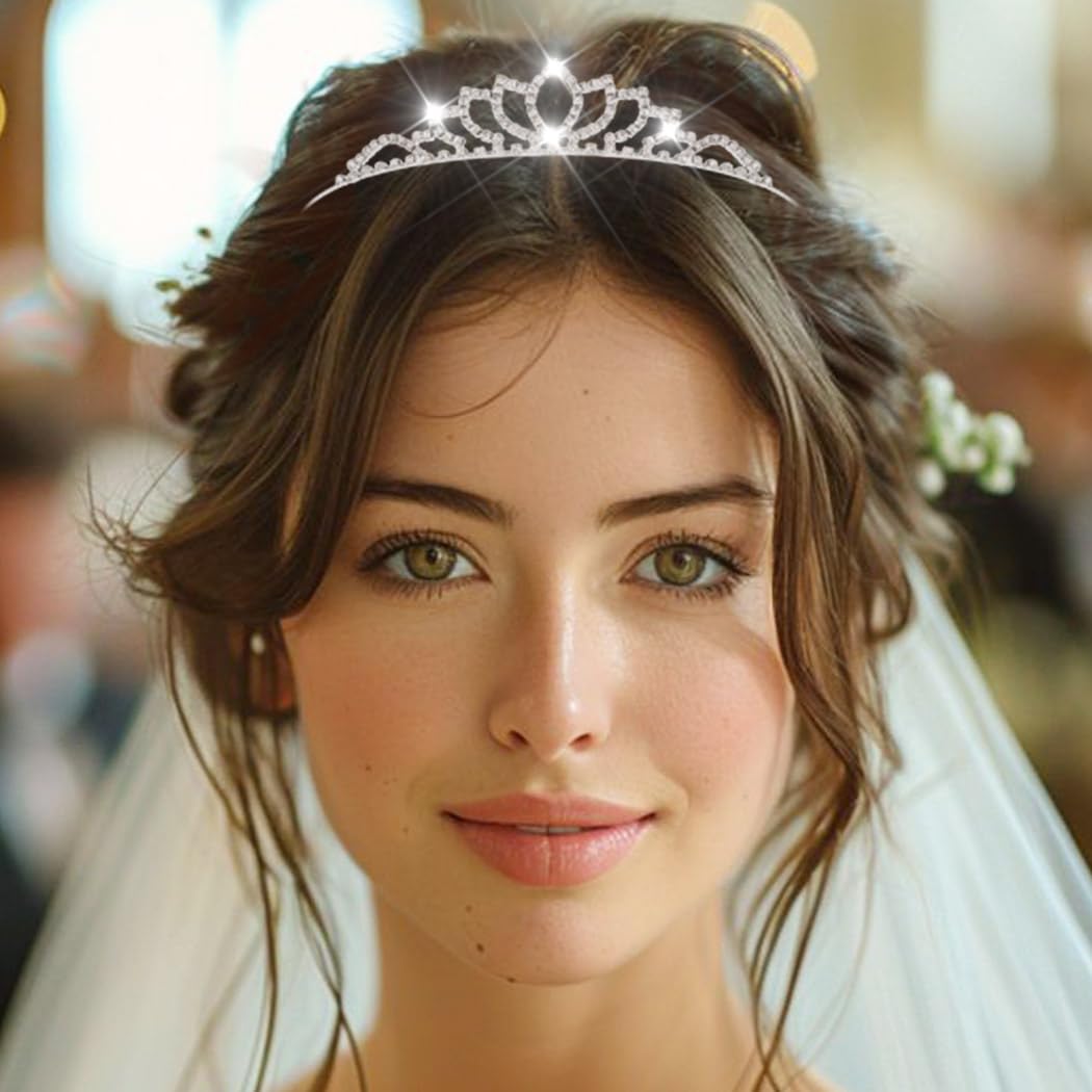 Kilshye Silver Tiaras and Crowns Rhinestone Wedding Tiara Birthday Prom Crown Hair Accessories for Women (B)