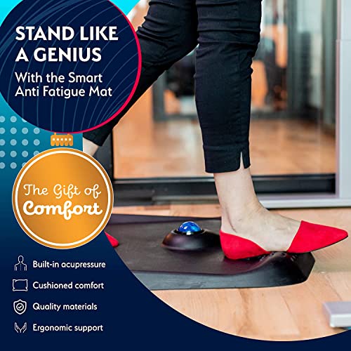 Sky Solutions Anti Fatigue Kitchen Mat – Genius Ergonomic Cushioned Floor Mats for Office or Home Standing Desk or Sink w/ Acupressure Massage Ball (Black)
