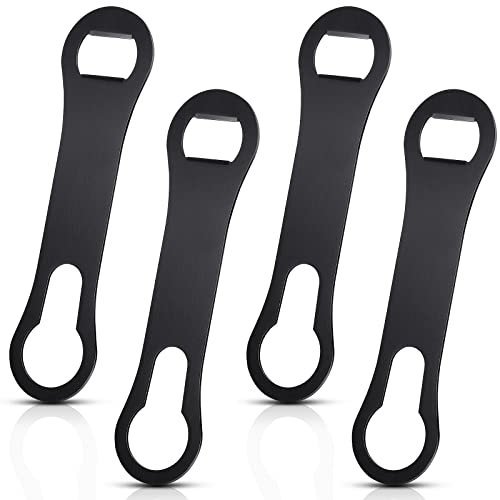 Bottle Opener and Pour Spout Remover Flat Bar Key Stainless Steel Bar Speed Opener Dog Bone Wine Bottle Opener Double Ended Beer Openers for Bartenders Home Kitchen, Black (4 Pieces)