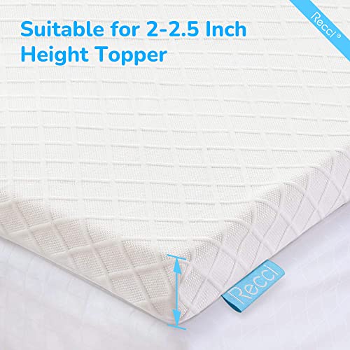 RECCI 2 Inch Mattress Topper Cover Queen Size (Only Cover), Breathable Bamboo Viscose Mattress Topper Protector, Washable Mattress Topper Encasement with Zipper & Adjustable Straps (Queen, White)