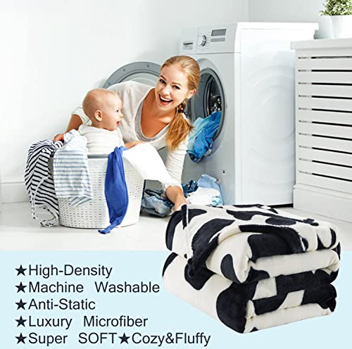 Flannel Fleece Cow Print Blanket Queen Size - Premium Anti-Static Super Soft Cozy Plush, Lightweight Microfiber Winter Warm Throw Blanket for Couch Sofa Bed 90" x 90"(Black Cow Queen)