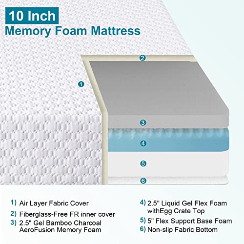MUUEGM 10inch Memory Foam Mattress King Size,Cooling Gel Bamboo Charcoal Infusion Mattress in A Box,Medium Firm Mattress Breathable Cover,Made in USA,Supportive,CertiPUR-US Certified
