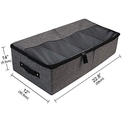 Cosaving Under Bed Storage Bag, Underbed Clothes Storage Organizer, Shoe Storage Container Durable with Adjustable Dividers, Clear Window, Zippers, Handle for Blankets Dorm Closet, Grey