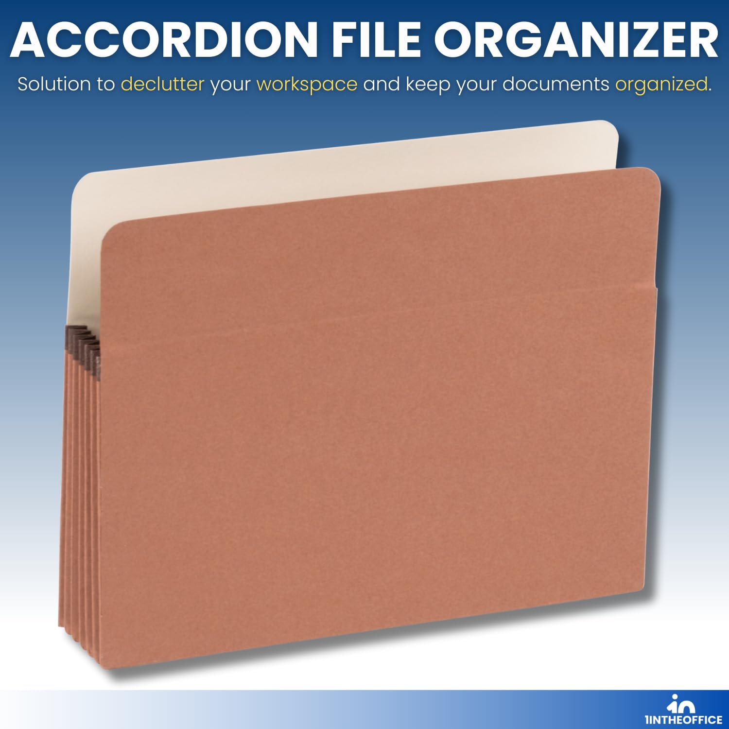 1InTheOffice Expanding File Pockets, Accordion File Organizer, Letter Size, Brown Redrope, 8 1/2" x 11", 1200 Sheet Capacity, 5 1/4", 10 Pack
