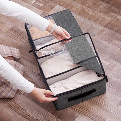 Cosaving Under Bed Storage Bag, Underbed Clothes Storage Organizer, Shoe Storage Container Durable with Adjustable Dividers, Clear Window, Zippers, Handle for Blankets Dorm Closet, Grey
