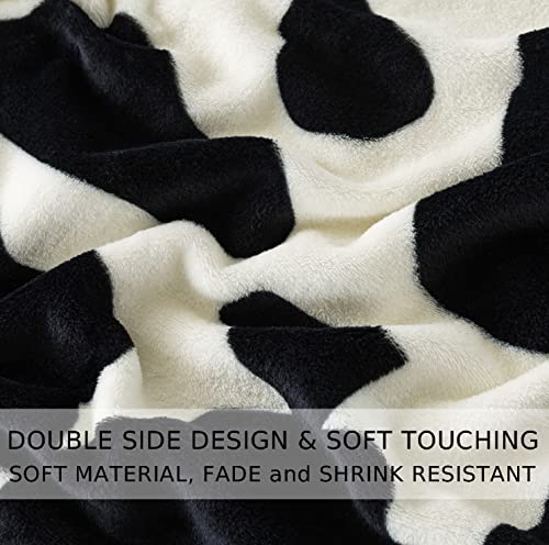 Flannel Fleece Cow Print Blanket Queen Size - Premium Anti-Static Super Soft Cozy Plush, Lightweight Microfiber Winter Warm Throw Blanket for Couch Sofa Bed 90" x 90"(Black Cow Queen)