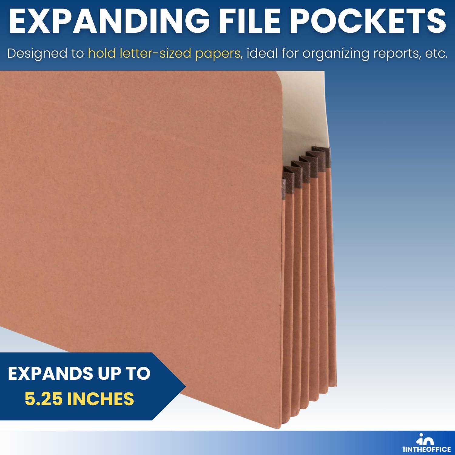 1InTheOffice Expanding File Pockets, Accordion File Organizer, Letter Size, Brown Redrope, 8 1/2" x 11", 1200 Sheet Capacity, 5 1/4", 10 Pack