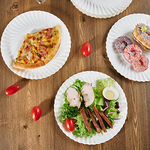 JOLLY PARTY 8.5 inch Round Dinner Plates - 400 Count Everyday Disposable, Light Weight White Paper Plates for Home and Office