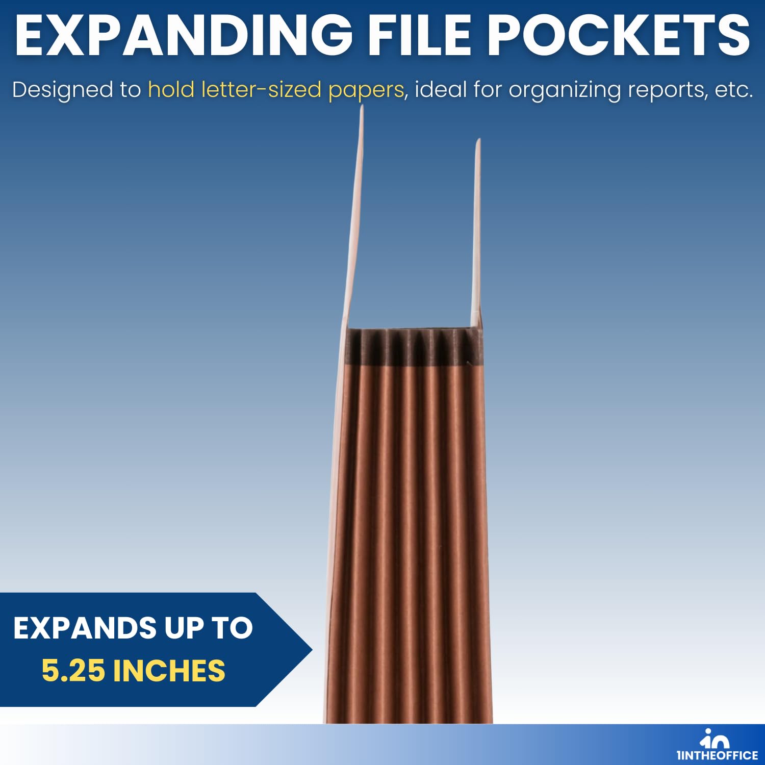 1InTheOffice Expanding File Pockets, Accordion File Organizer, Letter Size, Brown Redrope, 8 1/2" x 11", 1200 Sheet Capacity, 5 1/4", 10 Pack