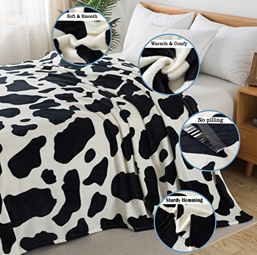 Flannel Fleece Cow Print Blanket Queen Size - Premium Anti-Static Super Soft Cozy Plush, Lightweight Microfiber Winter Warm Throw Blanket for Couch Sofa Bed 90" x 90"(Black Cow Queen)