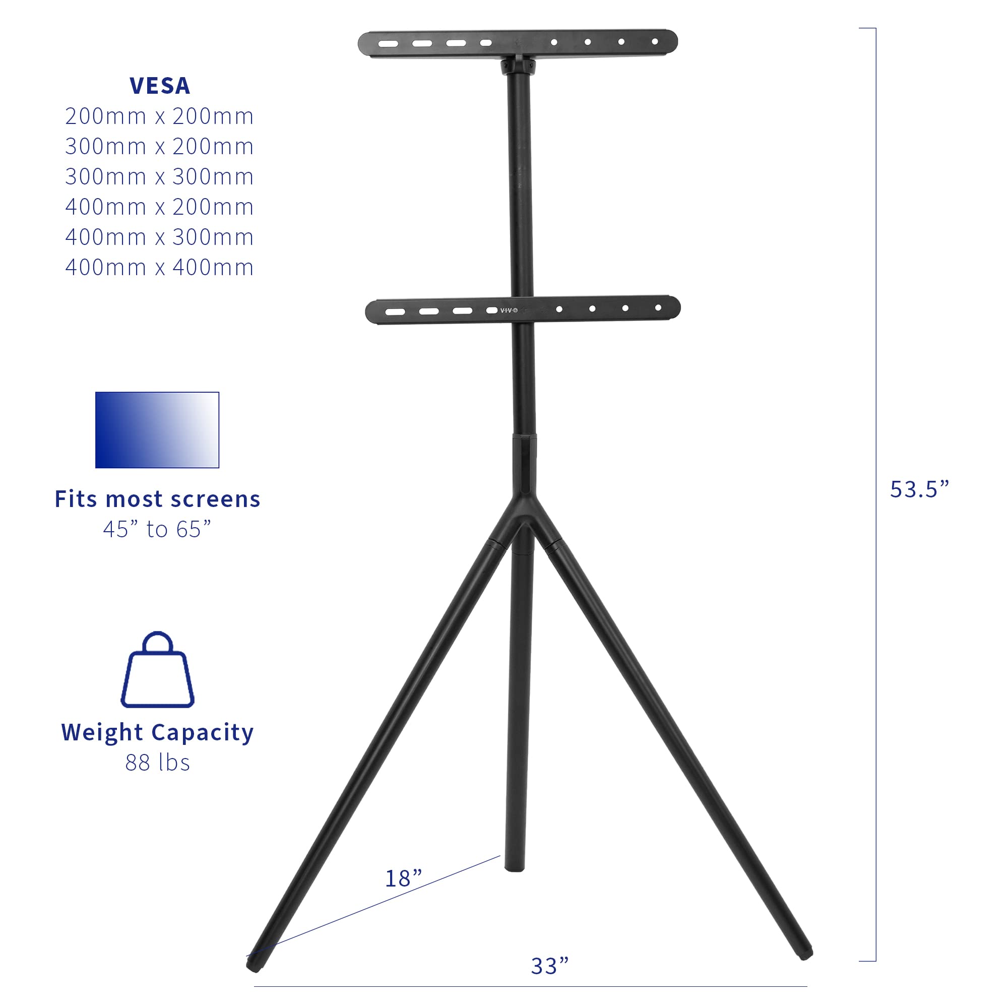 VIVO Artistic Easel 45 to 65 inch LED LCD Screen, Studio TV Display Stand, Adjustable TV Mount with Swivel, Hidden Cable Management, Tripod Steel Base, STAND-TV65B