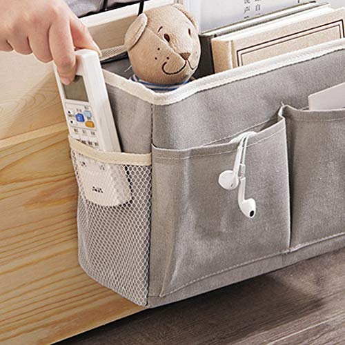 DOITOOL Storage Bag Hanging Organizer, Grey Bedside Caddy Organizer, Canvas Pouch for Bunk, chair, Hospital Beds, College Dorm, Rooms, Baby Bed Rails, Camp ( Grey )
