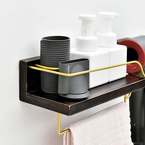 WELLANDÂ Wooden Hair Dryer Shelf Hanging Rack Wall Mount Bathroom Organizer with Hair Dryer Holder Wall