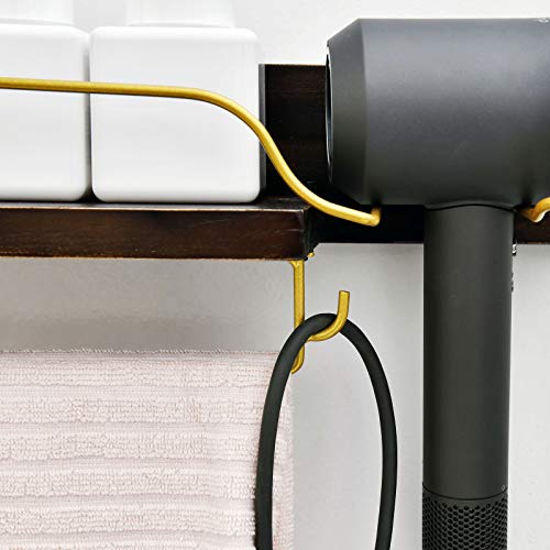 WELLANDÂ Wooden Hair Dryer Shelf Hanging Rack Wall Mount Bathroom Organizer with Hair Dryer Holder Wall