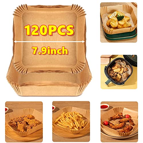 UHOUSE 120PCS Square Air Fryer Disposable Paper Liner, 6.3 inch Non-stick Air Fryer Disposable Liners, Food Grade Parchment,Baking Paper for Air Fryer And Baking Roasting Microwave,mothers day gifts