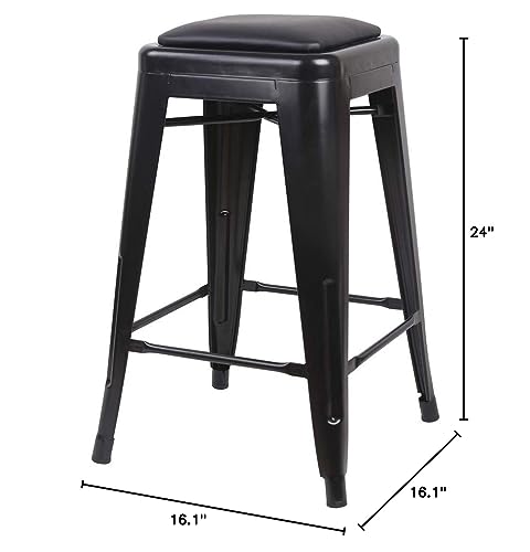 GIA 24-Inch Backless Counter Stool, Qty of 1, Matte Black with Black Vegan Leather Seat