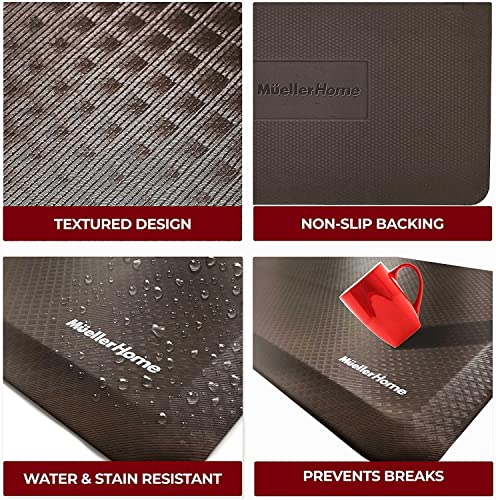 Mueller Kitchen Mats for Floor 3/4" Thick, Waterproof 20"x35" Non Slip Anti Fatigue Mats for Kitchen Floor, Heavy Duty PVC Ergonomic Foam Mat Anti Fatigue Mat Standing Desk Office, Brown