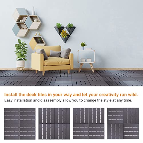 LYMJARD Interlocking Deck Tiles, 27 Pack Plastic Outdoor Flooring, 12"x12" Weatherproof Patio Tiles for Outside Balcony Garden Poolside Pathway Brownish Grey