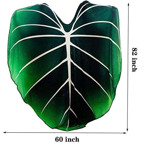 Leaf Blanket, Big Green Leaf Blanket Shape,Soft Plush Flannel Throw Decorative Leaves Design for Plant Lovers Bed Couch and Sofa(60x78INCH