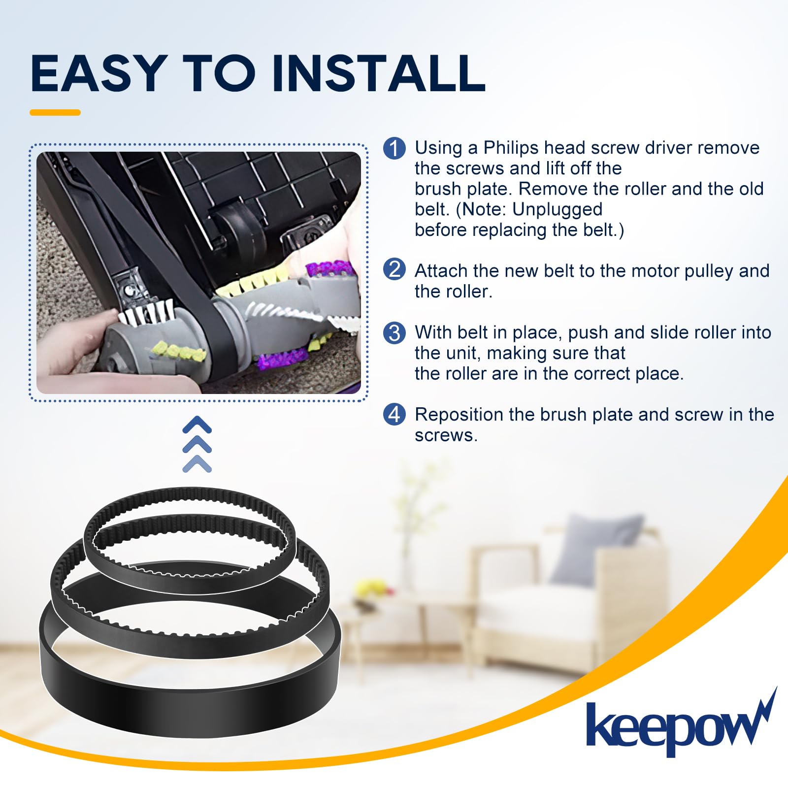 KEEPOW Replacement Belt Set Compatible with Bissell ProHeat 2X Revolution Models 1548 1550 1551 35799 Compare to Parts #1606418 & 1606419 & 1606428 6 Pack