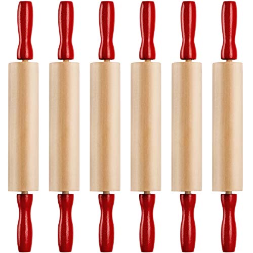 7.5 Inch Kids Wooden Rolling Pins - (Pack of 6) Mini Rolling Pin Set for Crafts, Baking, Cooking, Dough, Art - Wood Rolling Pin with Handles for Kitchen or Children's Imaginative Play