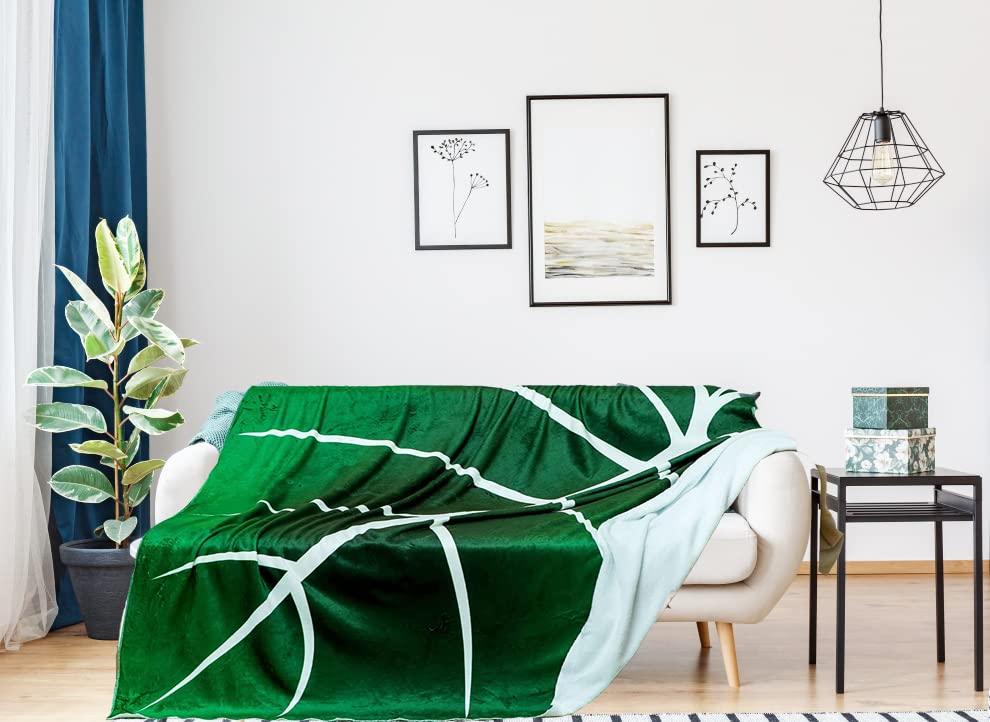 Leaf Blanket, Big Green Leaf Blanket Shape,Soft Plush Flannel Throw Decorative Leaves Design for Plant Lovers Bed Couch and Sofa(60x78INCH