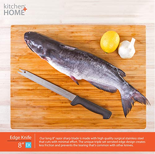 Kitchen + Home Carving Bread Knife – 8” Ultra Sharp Surgical Stainless Steel Serrated All Purpose Kitchen Knife – Never Needs Sharpening - As Seen on TV and Live Demonstration