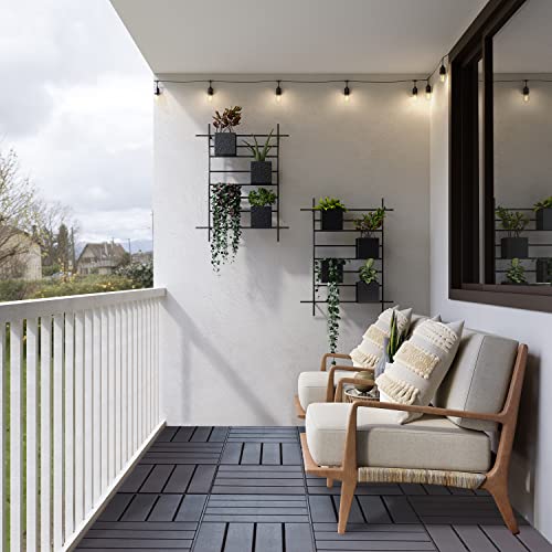 LYMJARD Interlocking Deck Tiles, 27 Pack Plastic Outdoor Flooring, 12"x12" Weatherproof Patio Tiles for Outside Balcony Garden Poolside Pathway Brownish Grey