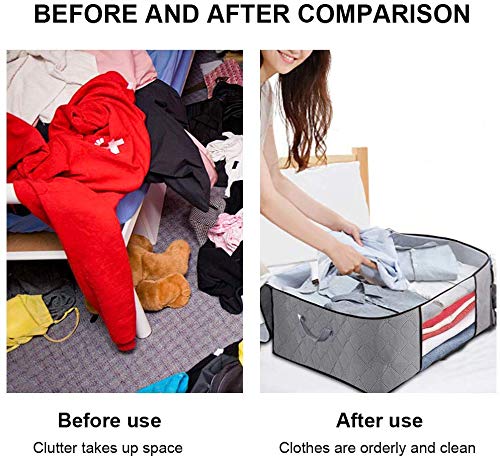 Large Capacity Clothes Storage Bag, Foldable Blanket Storage Organizers with Clear Window, Sturdy Zippers, Durable Handles for Comforters, Bedding, Clothing(4Pack, Grey)