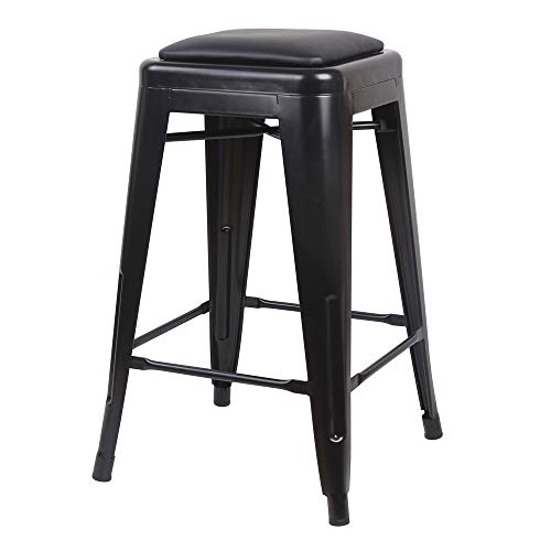 GIA 24-Inch Backless Counter Stool, Qty of 1, Matte Black with Black Vegan Leather Seat