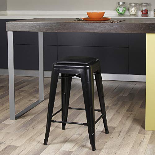 GIA 24-Inch Backless Counter Stool, Qty of 1, Matte Black with Black Vegan Leather Seat
