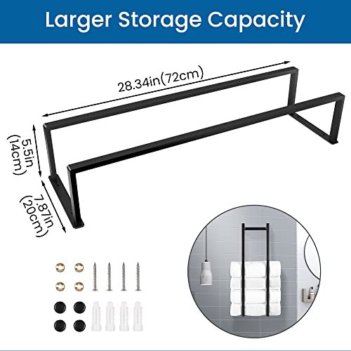 WOSOMOK Vertical Towel Racks for Bathroom Wall Mounted, 28.3 Inch SUS304 Stainless Steel Towel Storage Rack, Matte Black Hand Towel Holder for Small Bathroom Wall Maximum 6 Towels