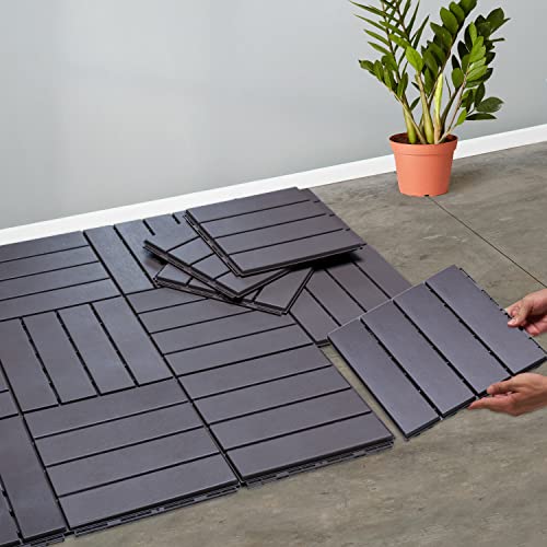 LYMJARD Interlocking Deck Tiles, 27 Pack Plastic Outdoor Flooring, 12"x12" Weatherproof Patio Tiles for Outside Balcony Garden Poolside Pathway Brownish Grey