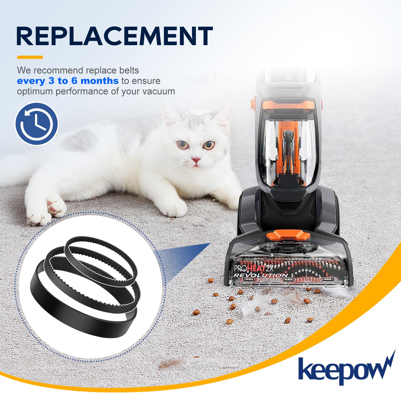 KEEPOW Replacement Belt Set Compatible with Bissell ProHeat 2X Revolution Models 1548 1550 1551 35799 Compare to Parts #1606418 & 1606419 & 1606428 6 Pack