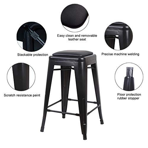GIA 24-Inch Backless Counter Stool, Qty of 1, Matte Black with Black Vegan Leather Seat