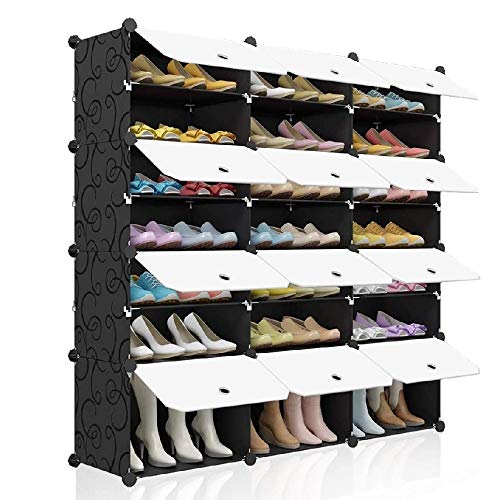 temipty Portable Shoe Rack Organizer 48 Pair Tower Shelf Storage Cabinet Stand Expandable for Heels, Boots, Slippers, 8 Tier Black