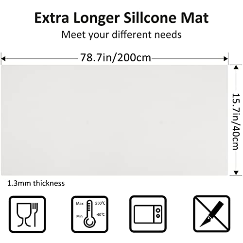 Large Silicone Heat Resistant Mat 78.7β x 15.7β, Nonslip Silicone Mats for Kitchen Counter, Countertop Protector, Nonstick Waterproof Craft Mat Table Placemat, Translucent-White